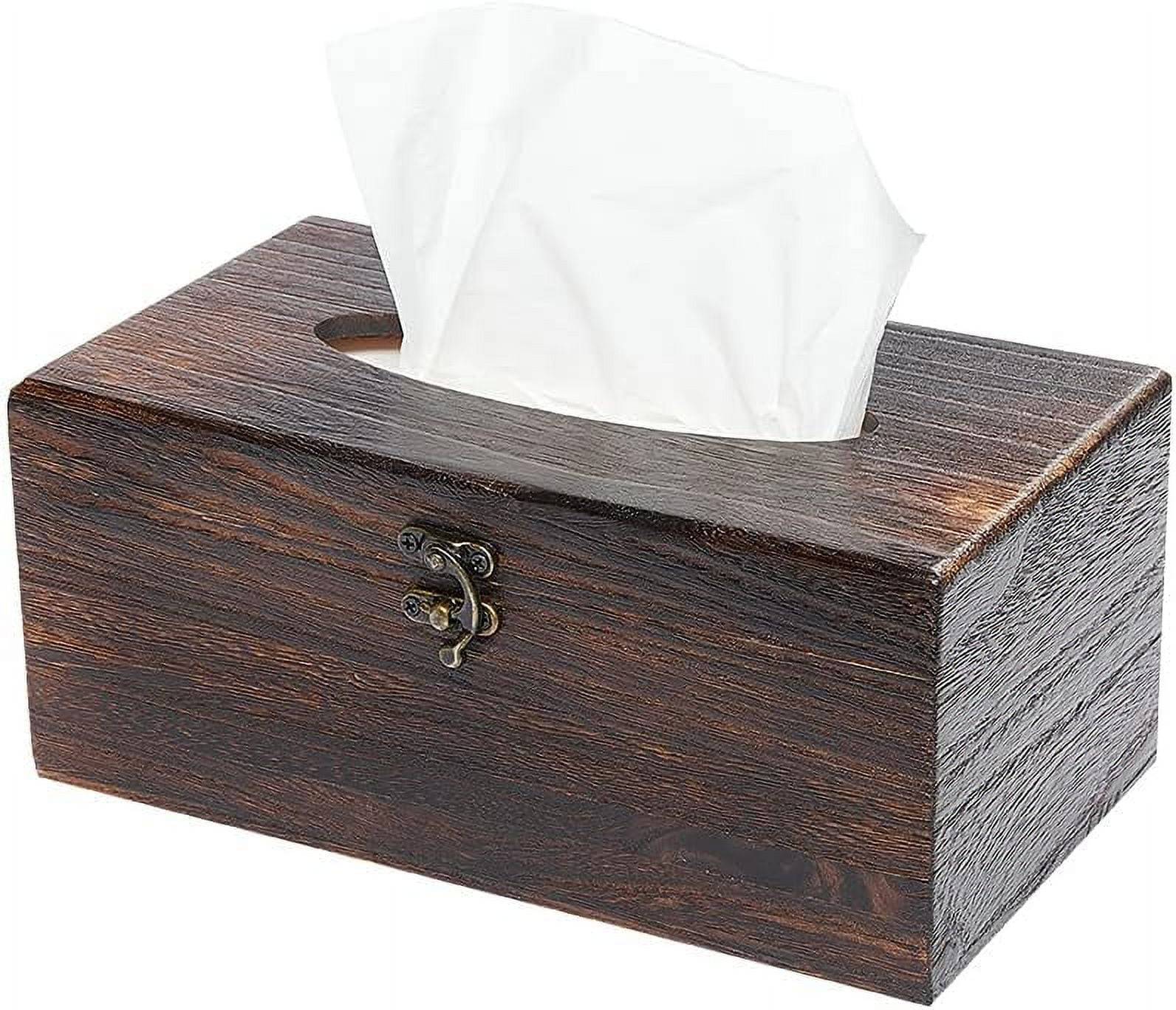 Rectangular Tissue Box Cover Decorative Wood Facial Tissue Holder with ...