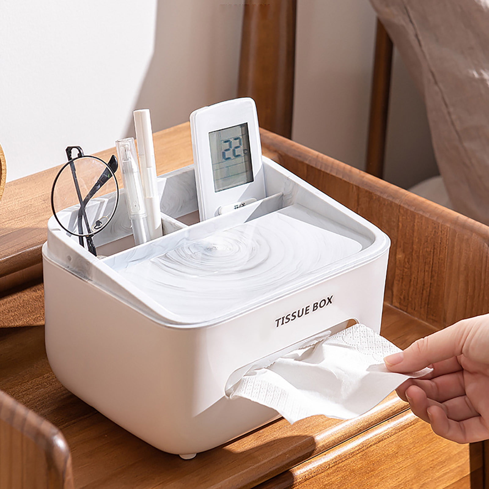 Rectangular Tissue Box Cover with Storage,8x6 Inch Multifunction Tissue ...