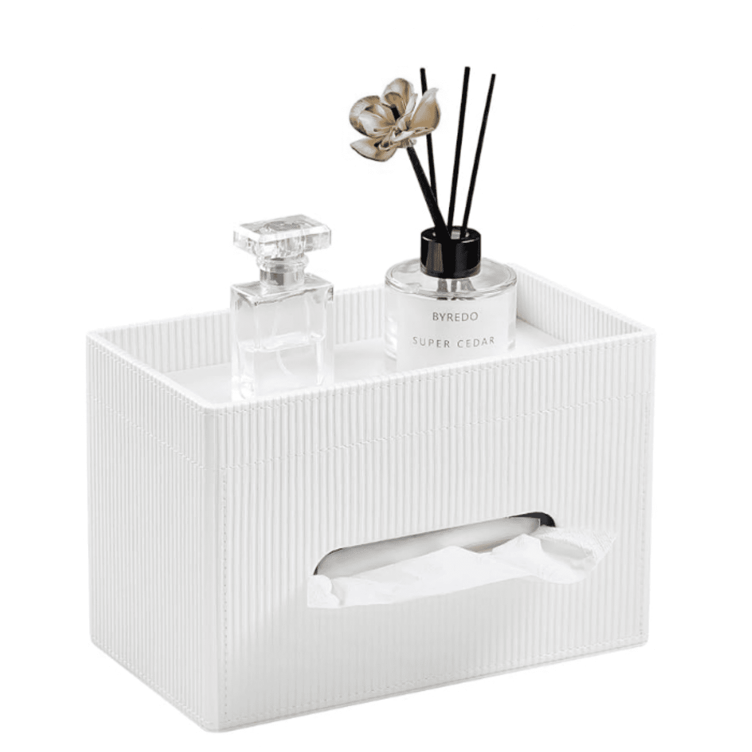 Rectangular Tissue Box Cover with Storage Tray, PU Leather Tissue Box ...