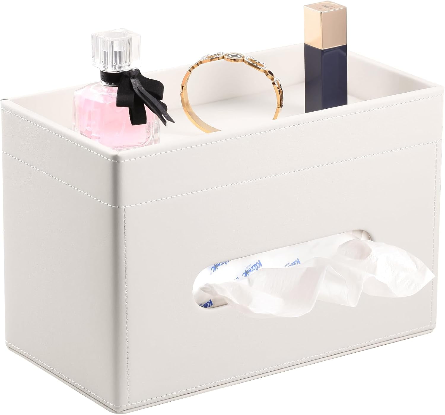 Rectangular Tissue Box Cover with Storage Tray, Leather Facial Tissue ...