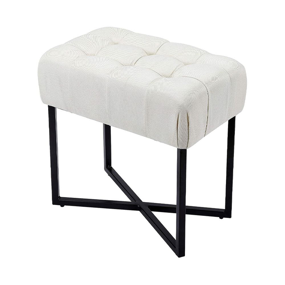 Rectangular Tufted Cream Foot Stool Ottoman with Black Legs - Soft ...