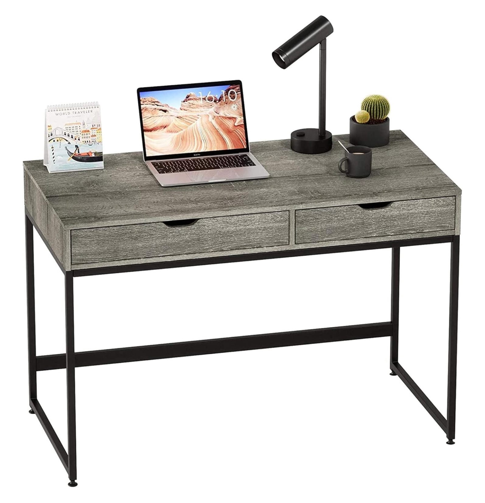 Rectangular Two Drawer Writing Computer Desk, Modern Engineered Wood ...