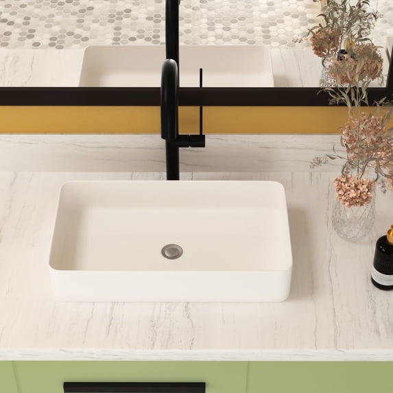 Rectangular Vessel Sink / 24"x14" White Ceramic, Above Counter / For ...
