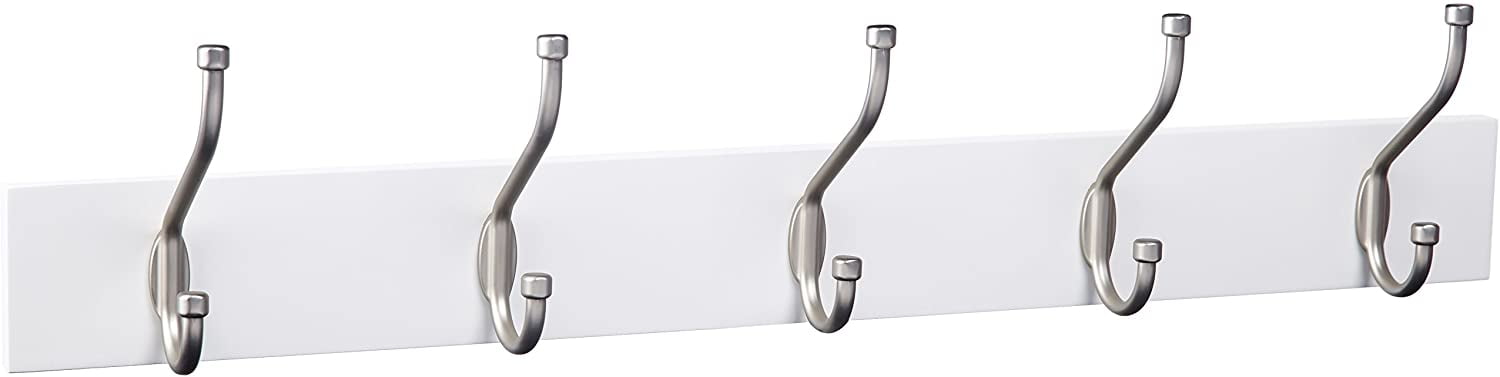 Rectangular Wall-Mounted Farmhouse Coat Rack, 5 Hooks, White White 5 ...