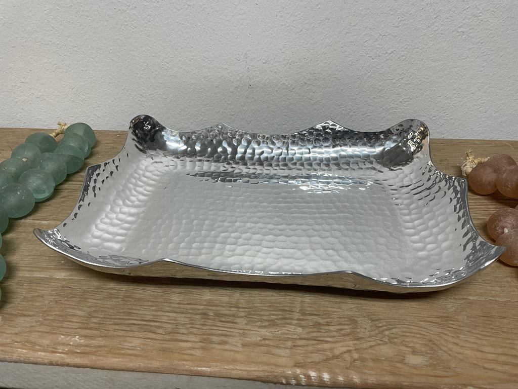 Rectangular Wavy Hammered Aluminum Tray Edged Bottom 14X10X2 inches ...
