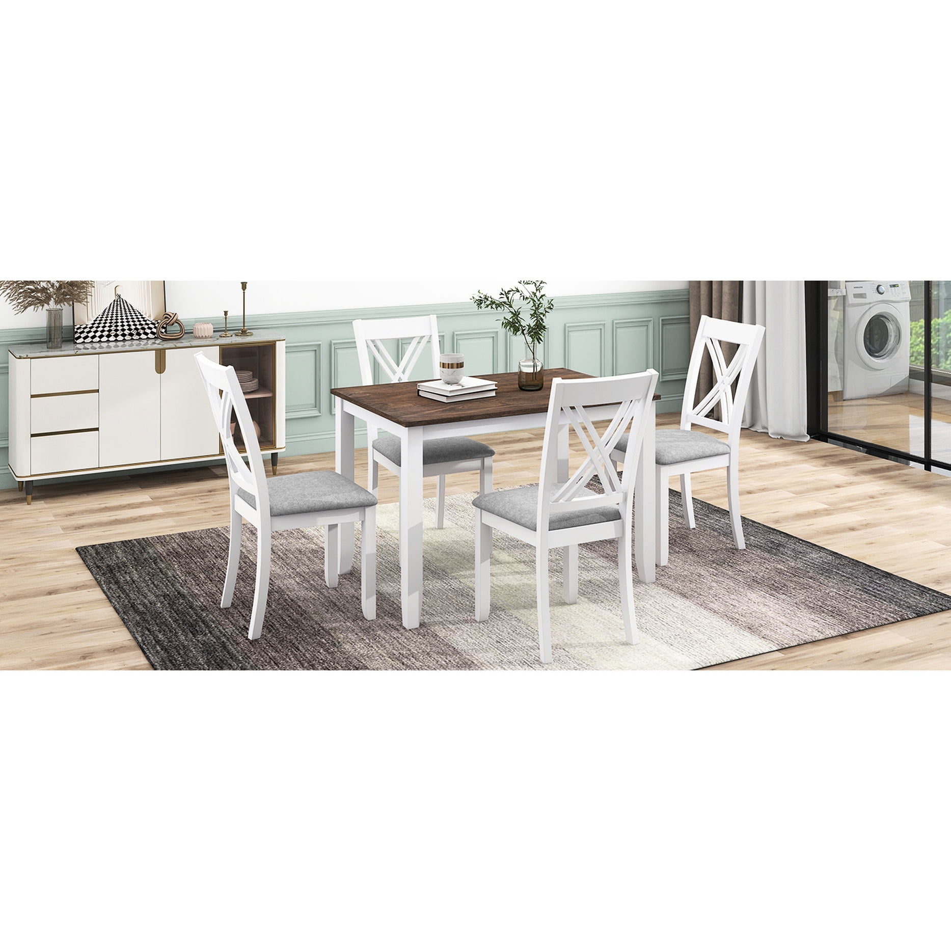 Rectangular White Dining Table and 4 X-Back Chairs Set | Meets Daily ...