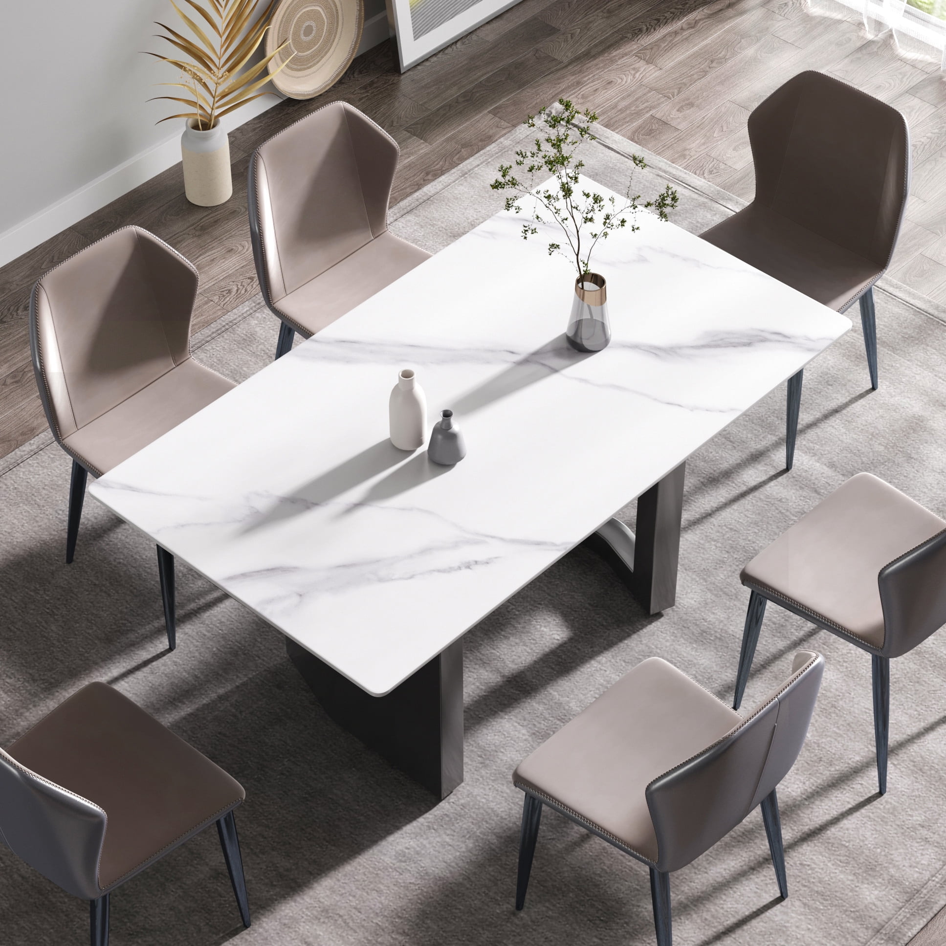 Rectangular White Sintered Stone Table With And Long-lasting Surface ...