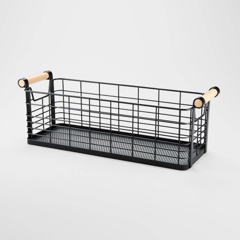 Rectangular Wire Natural Wood Handles Basket - Walmart.com