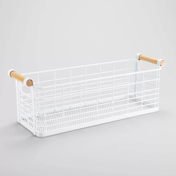 Rectangular Wire Storage Basket with Natural Wood Handles, Metal Wire ...