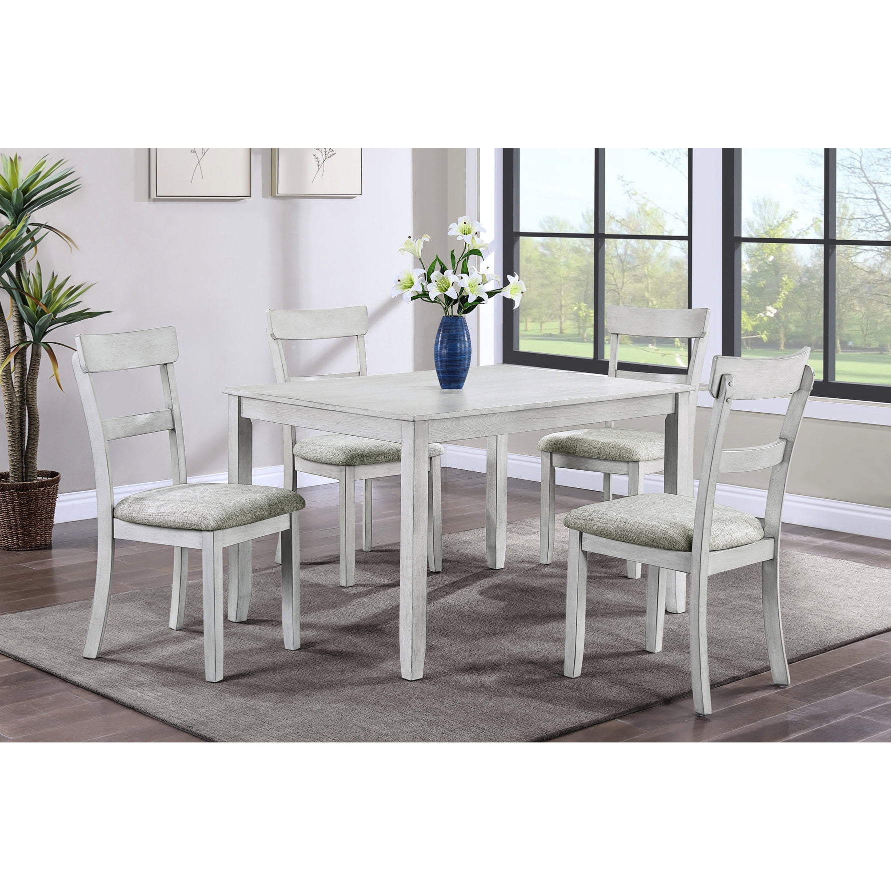 Rectangular Wood Dining Table - 5 - Piece Set with 4 Chairs - Dining ...