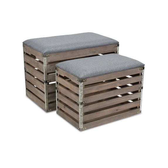 Rectangular Wood Slat Storage Bench with Metal Accent & Cushioned Lid ...