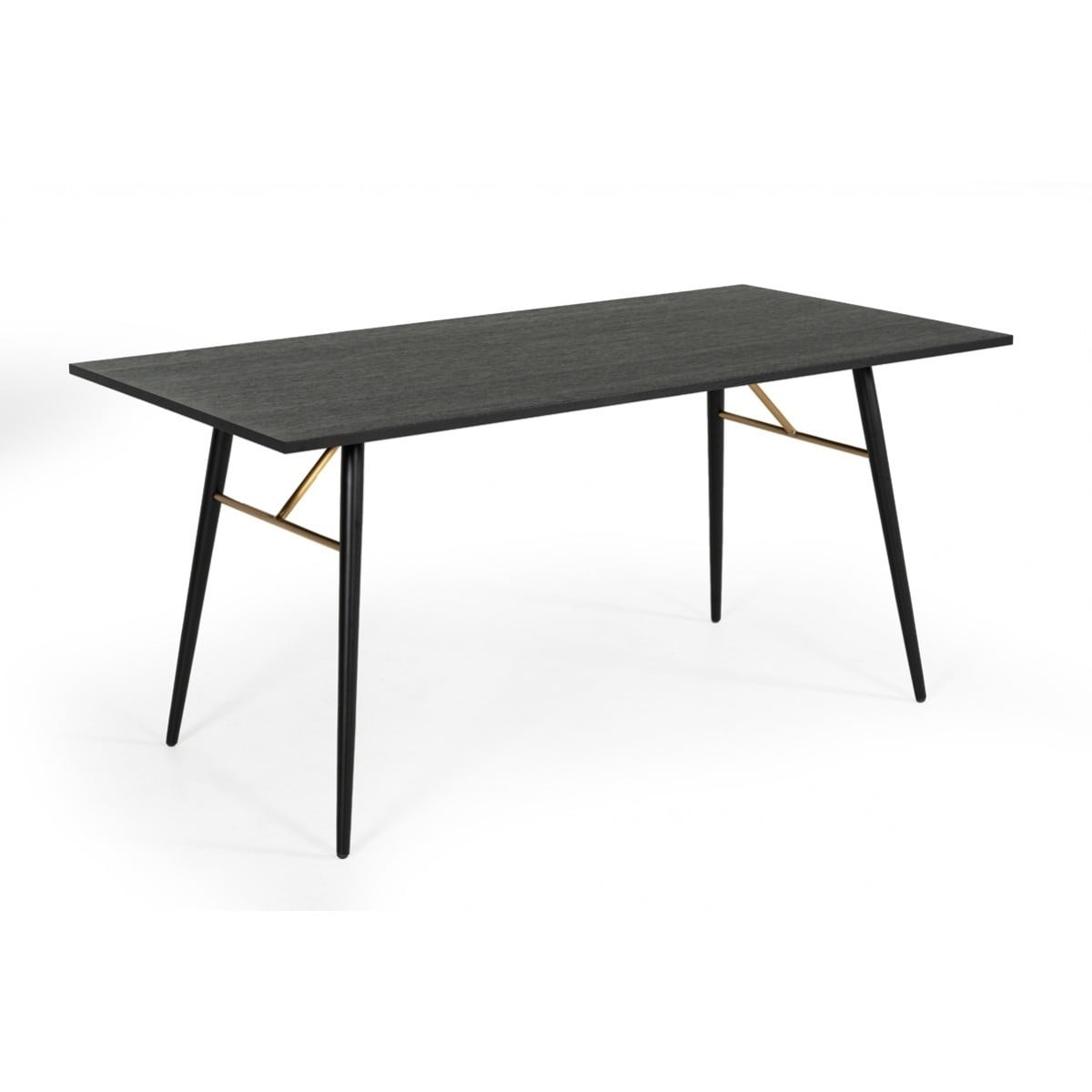 Rectangular Wooden Dining Table with Slanted Metal Legs, Gray and Black ...