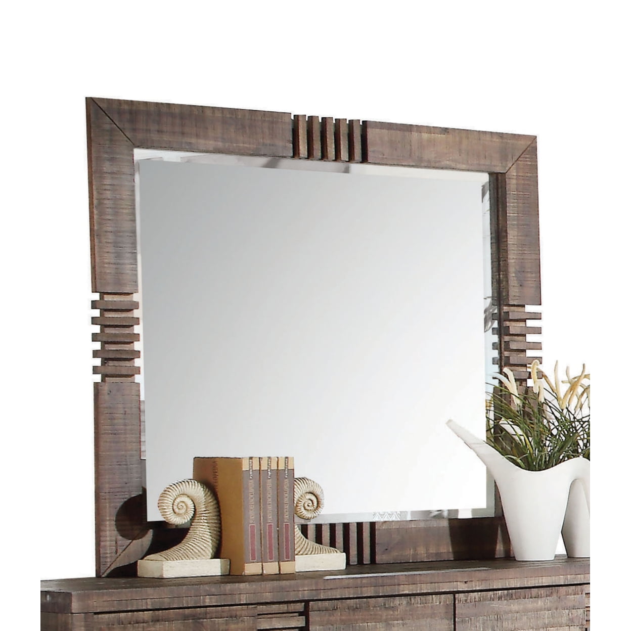 Rectangular Wooden Frame Mirror with Slat Pattern, Brown and Silver ...