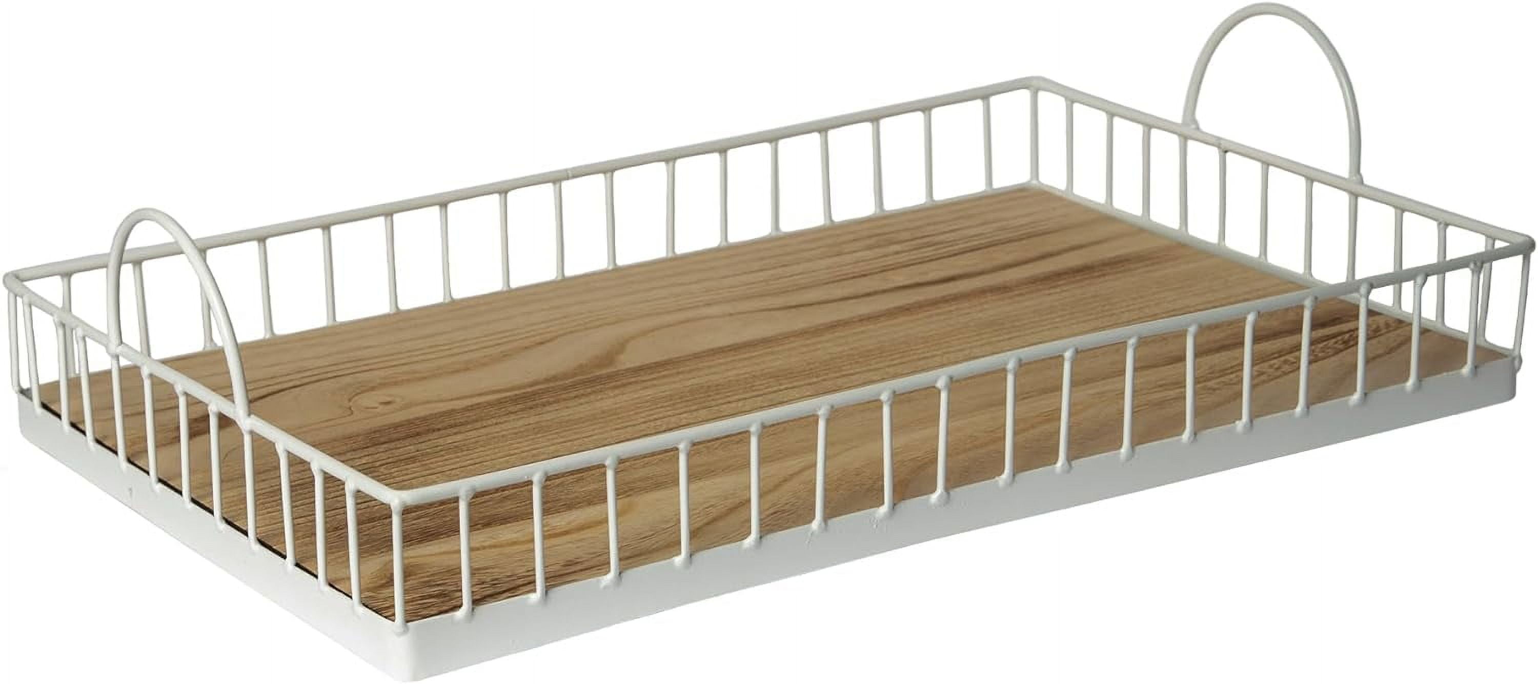 Rectangular Wooden Serving Tray with Wire Frame Metal Handles ...