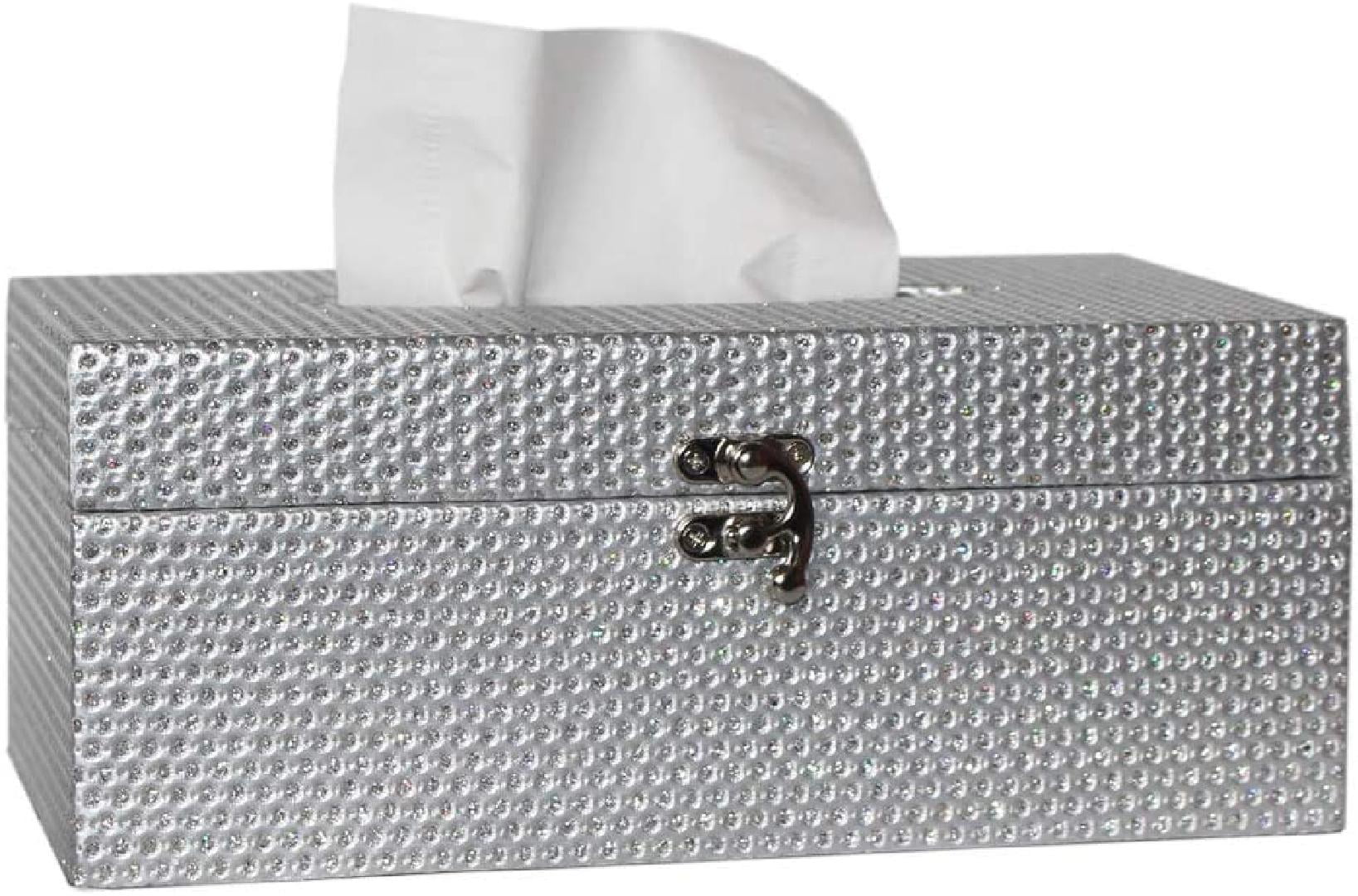 Rectangular Wooden Tissue Box Cover Silver Glitter Leather Tissue Box ...