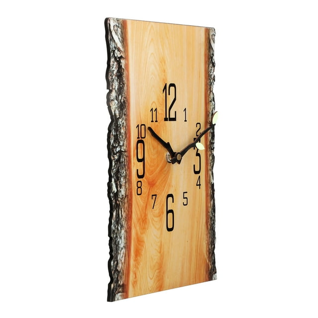 Rectangular Wooden Wall Clock with Tree Ring Design, Silent Mechanism ...