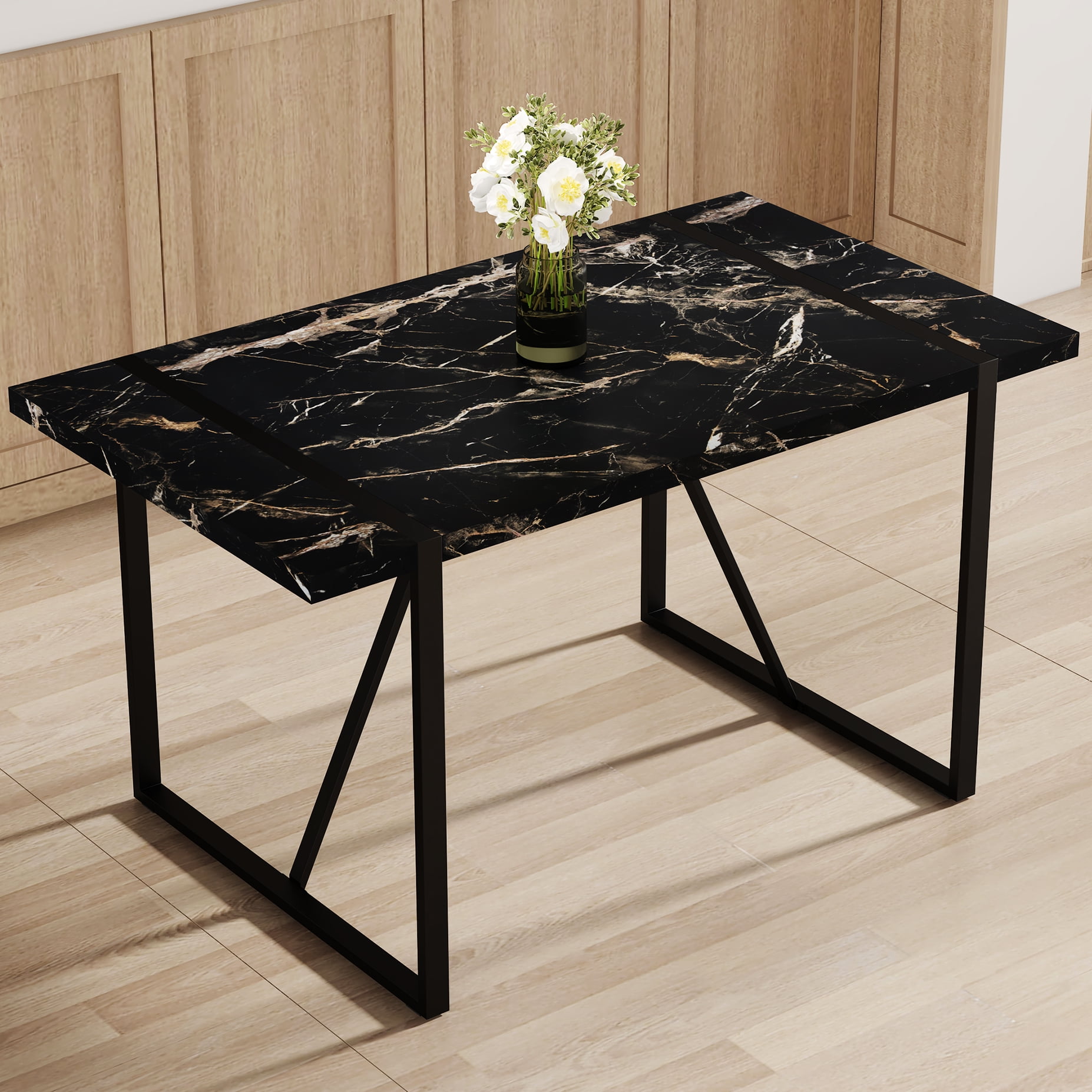 Rectangular Work Desk With Stable Black Metal Legs, 1.5-inch Thick Top ...