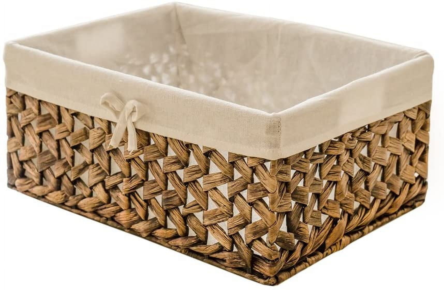 Rectangular Woven Storage Bins with Handle(water hyacinth, Set of 3 ...