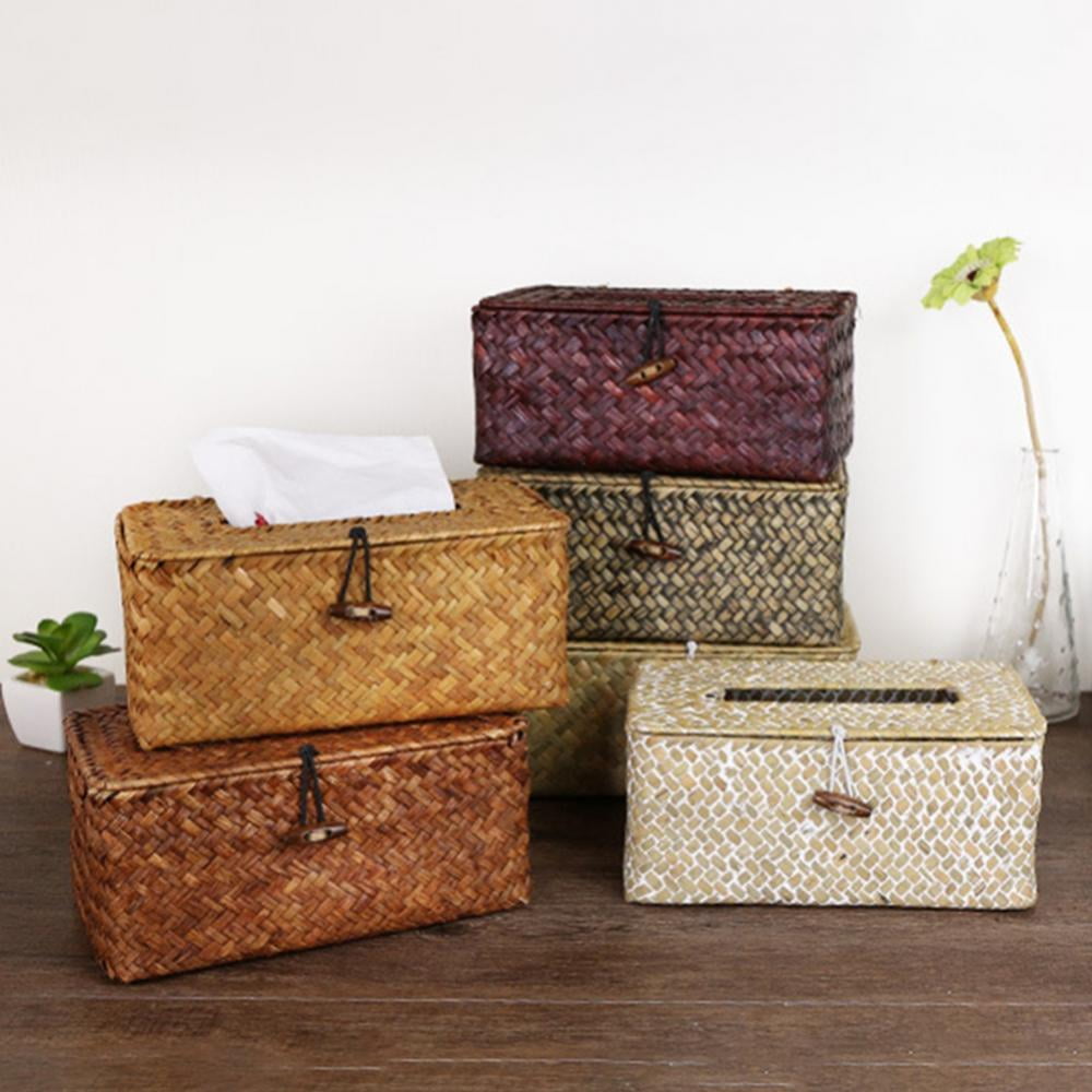 Rectangular Woven Tissue Box Cover, Seagrass Wicker Holder, Rustic ...