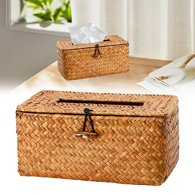 Rectangular Woven Tissue Box Cover Decorative Seagrass Wicker Tissue ...