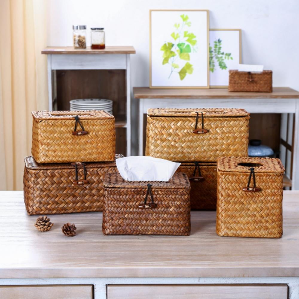 Rectangular Woven Tissue Box Cover,Decorative Seagrass Wicker Tissue ...