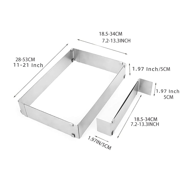 Rectangular cake mold ring, adjustable stainless steel square mousse cake cutter baking mold ...