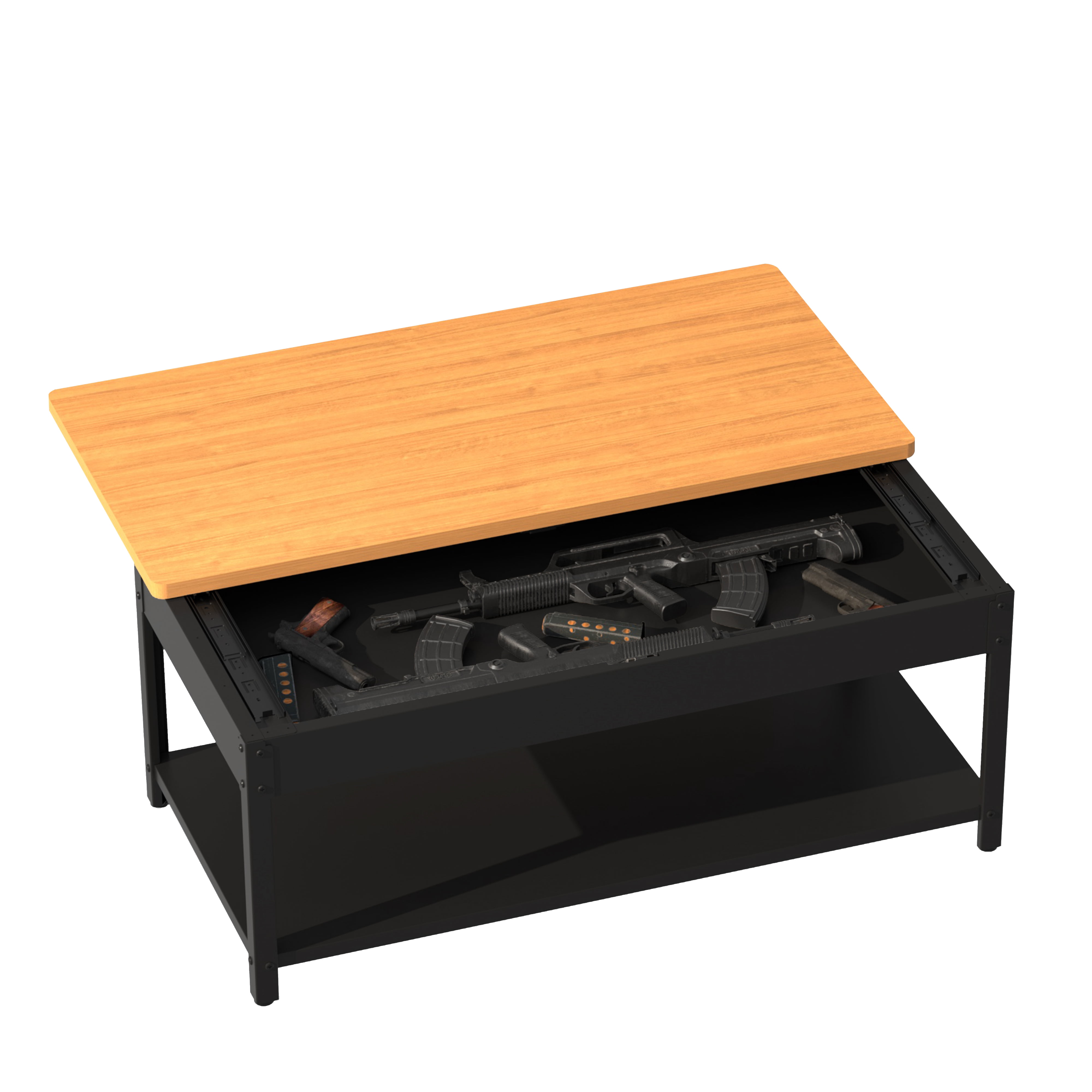 Rectangular double-layer coffee table with hidden storage compartment ...