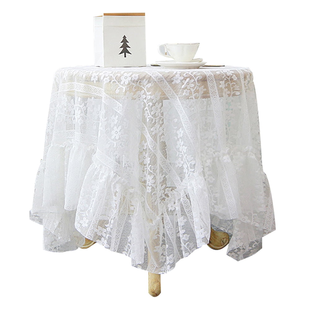 Rectangular lace tablecloth with ruffles, coffee tablecloth, white, 160 ...