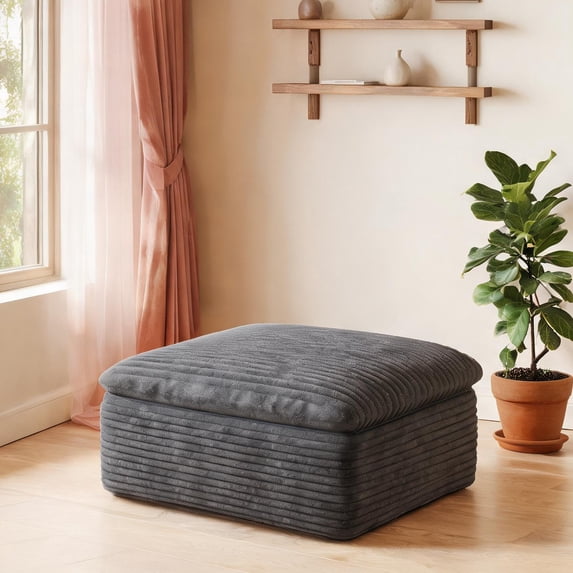 Rectangular ottoman with plush cotton fill, modular versatility, gray ...