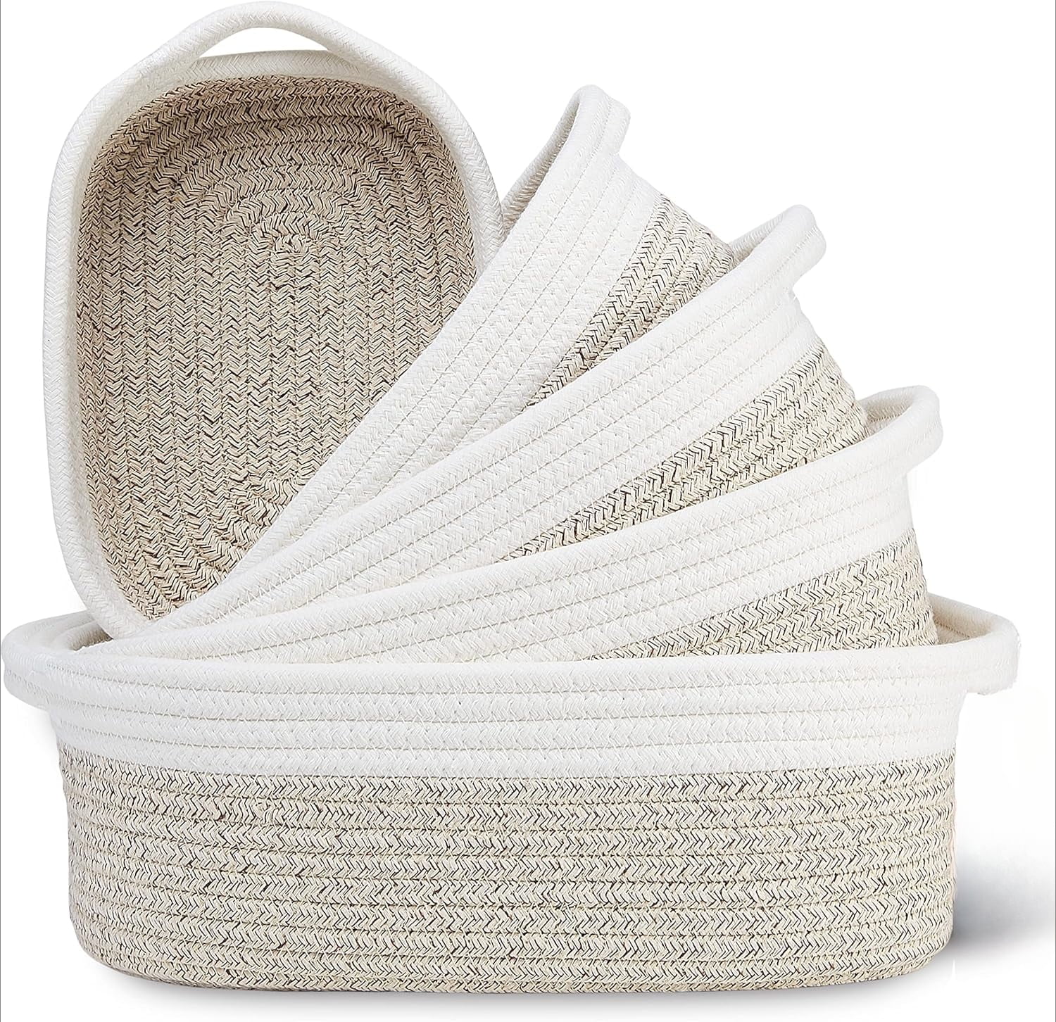 Rectangular storage basket set - woven with natural cotton rope for ...
