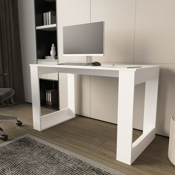 Rectangular, white melamine-coated desk - Great for office computer ...