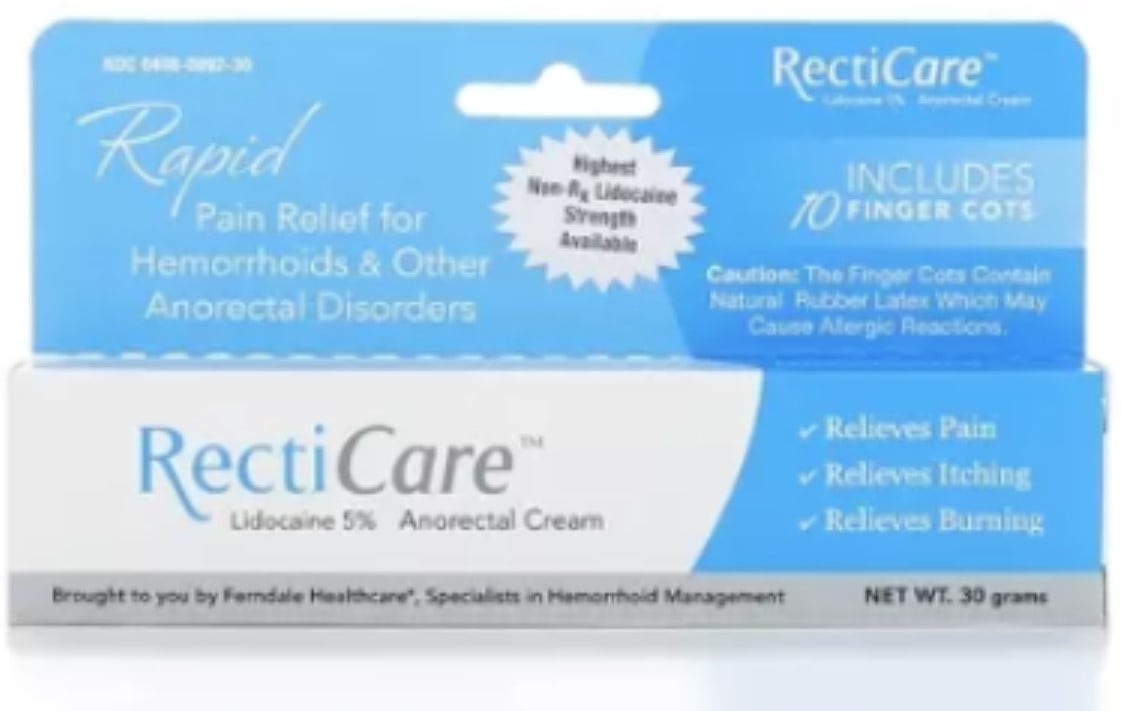 RectiCare Hemorrhoidal Anorectal Lidocaine Cream, Pain-Itch-Burn Relief ...