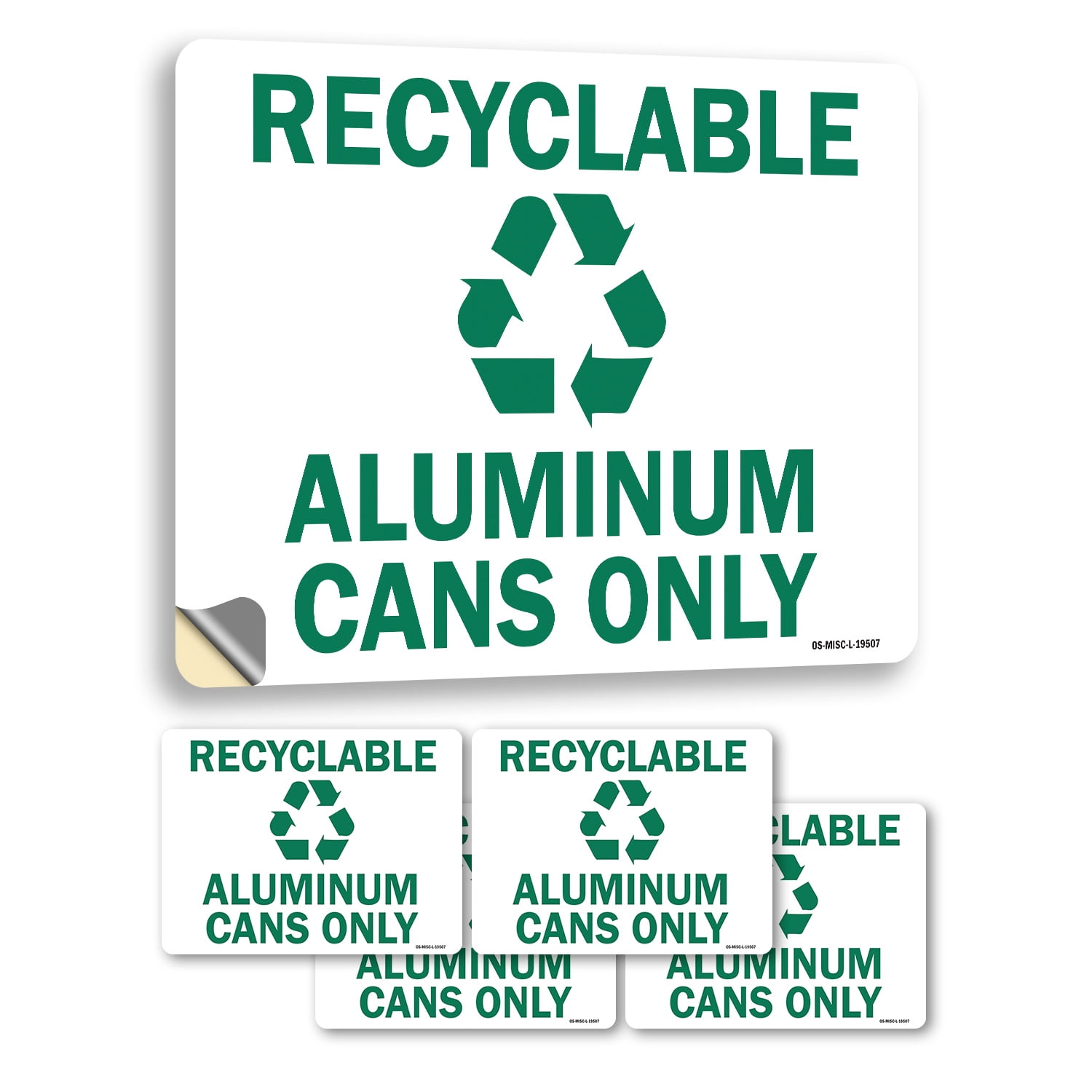 Recyclable Aluminum Cans Only with Graphic OSHA Vinyl Decal Label 14 ...