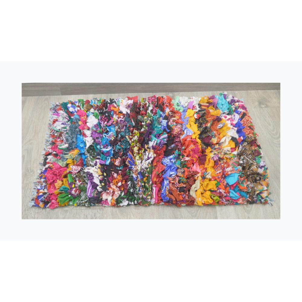Recycle Cotton Cuttings Rainbow Chindi Shag Rug, Multicolor - Walmart.com