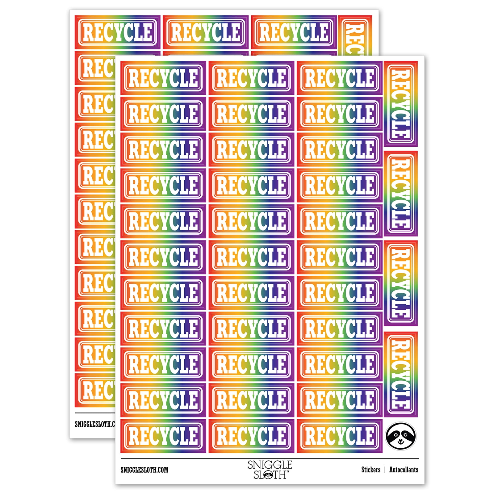 Recycle Double Border Sticker Set - Rainbow - Gloss Finish - 1.5" Small ...