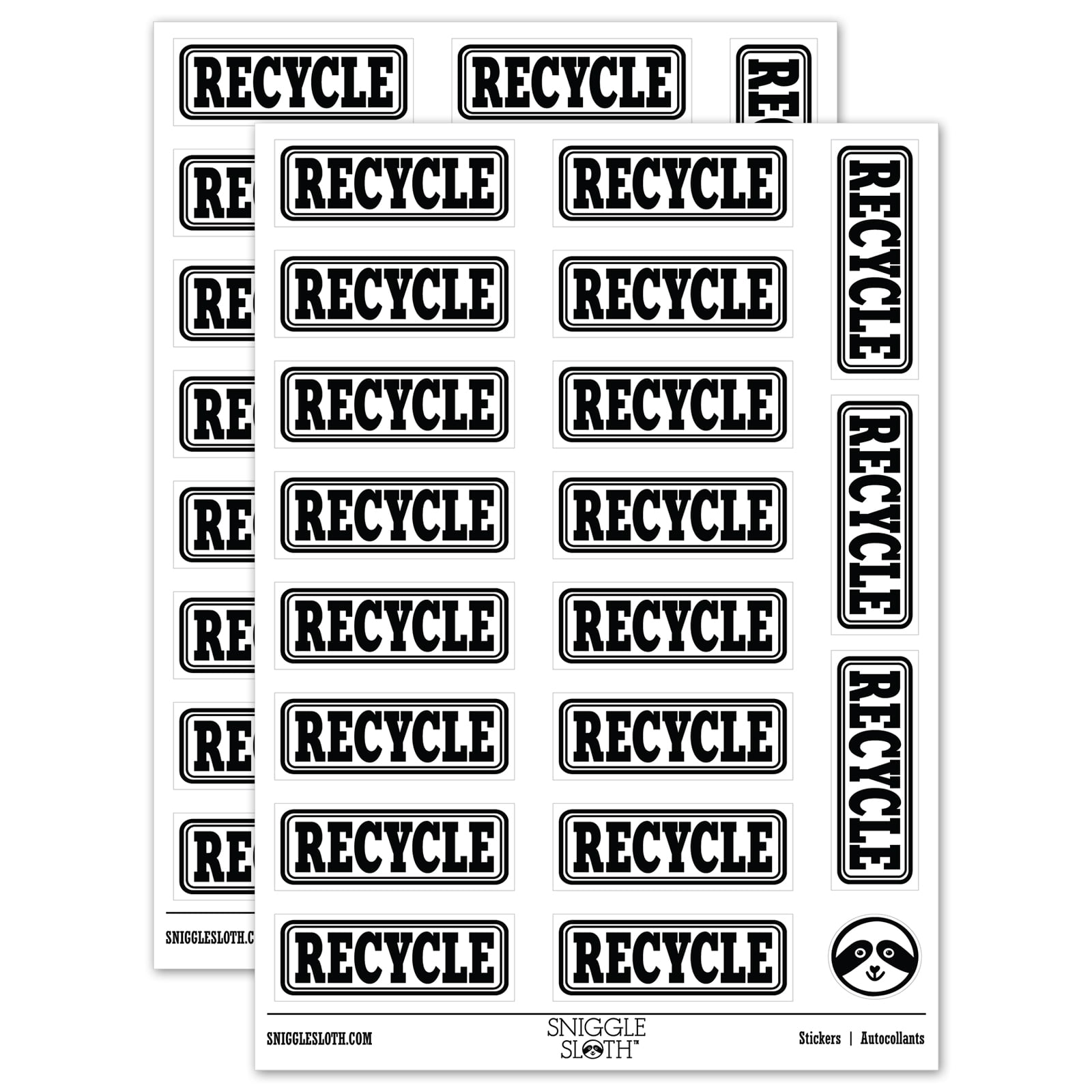 Recycle Double Border Sticker Set - White - Matte Finish - 2.00" Large ...