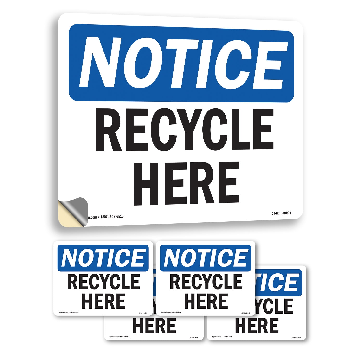Recycle Here OSHA Notice Vinyl Decal Label 10 Inch x 7 Inch - 5 Pack ...