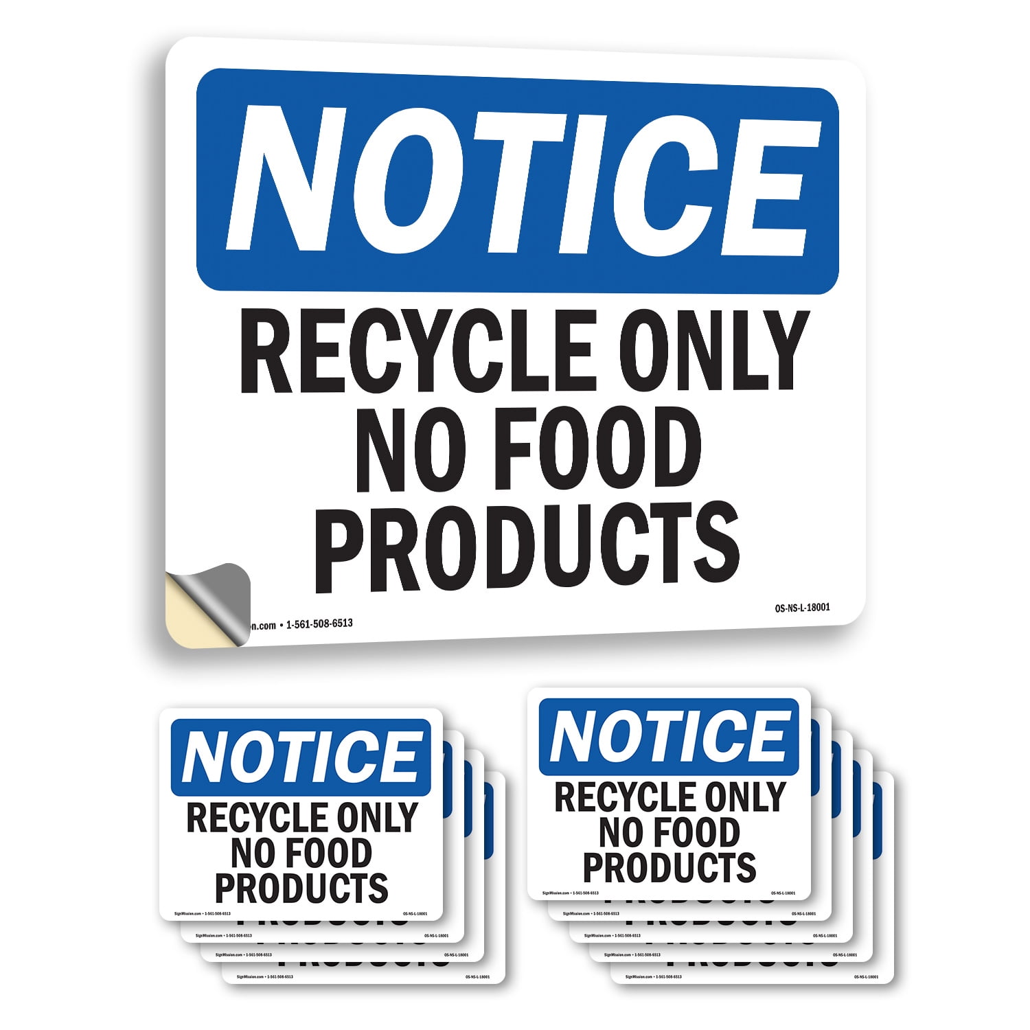 Recycle Only No Food Products OSHA Notice Vinyl Decal Label 24 Inch x ...