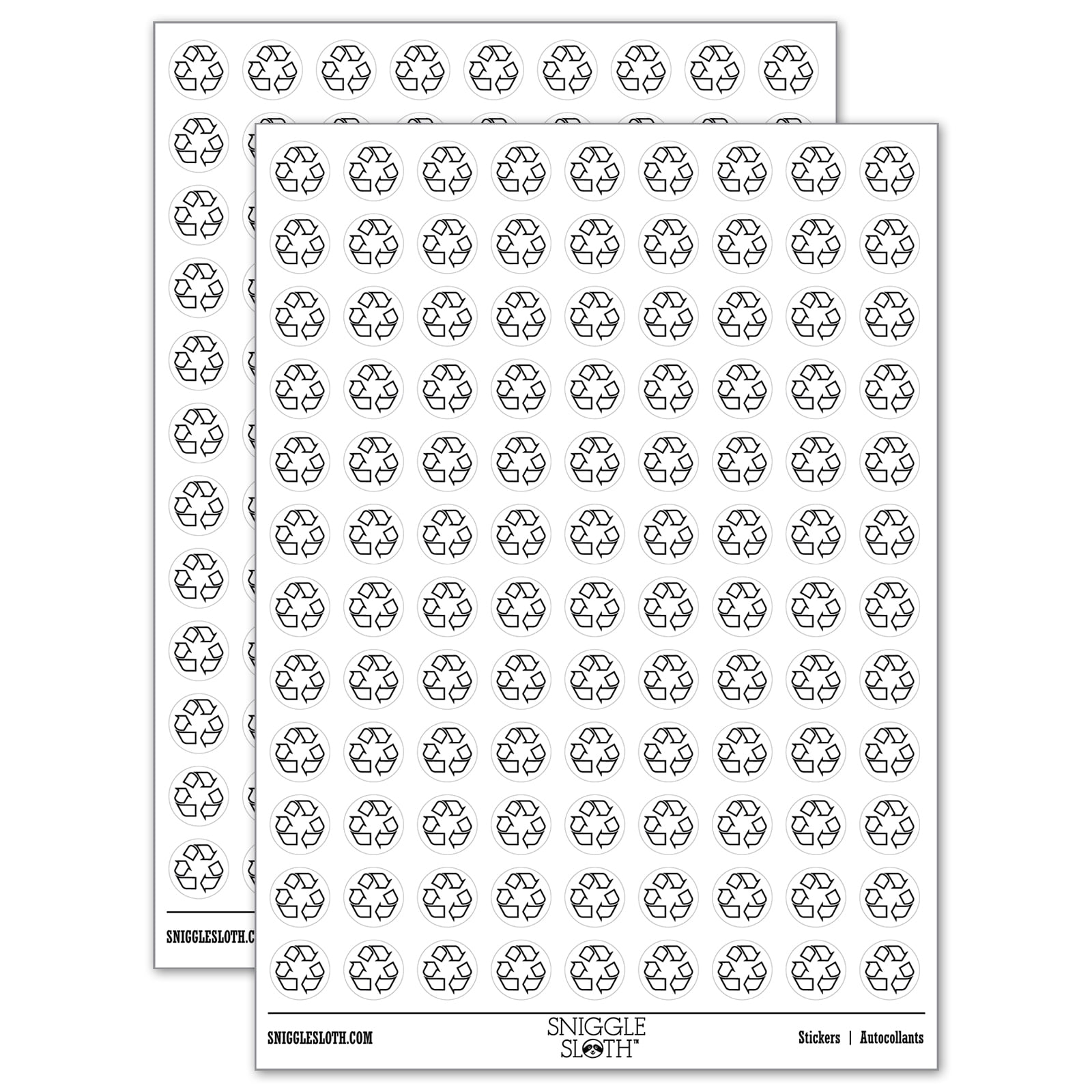 Recycle Symbol Outline 200+ Round Stickers - White - Gloss Finish - 0. ...