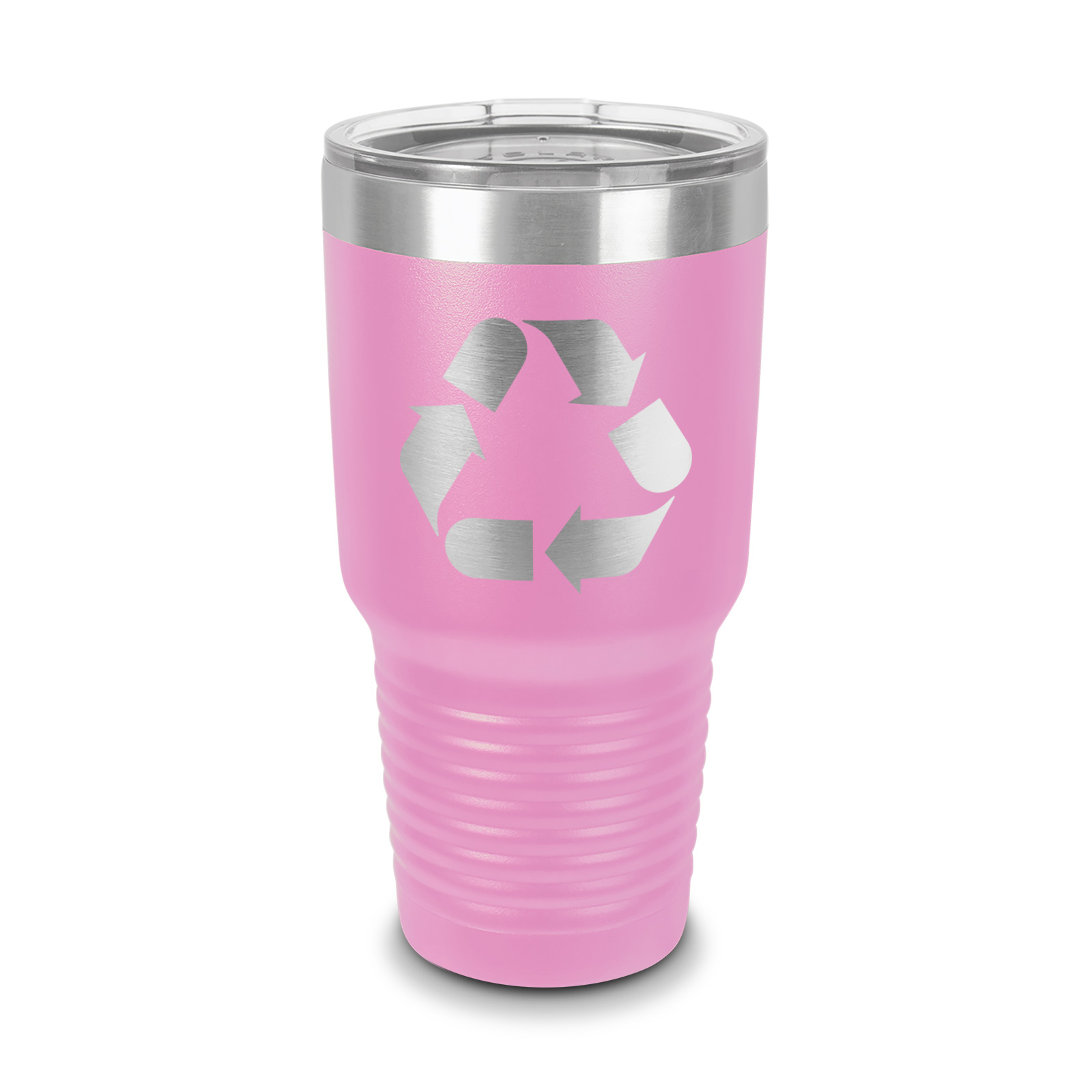 Recycle Symbol Tumbler 30 oz - Laser Engraved w/ Clear Lid - Stainless ...