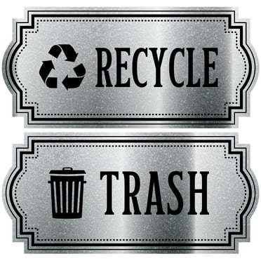"Assured Signs 5x5"" Recycle & Trash Bin Stickers - 2 Pack Blue & Black ...