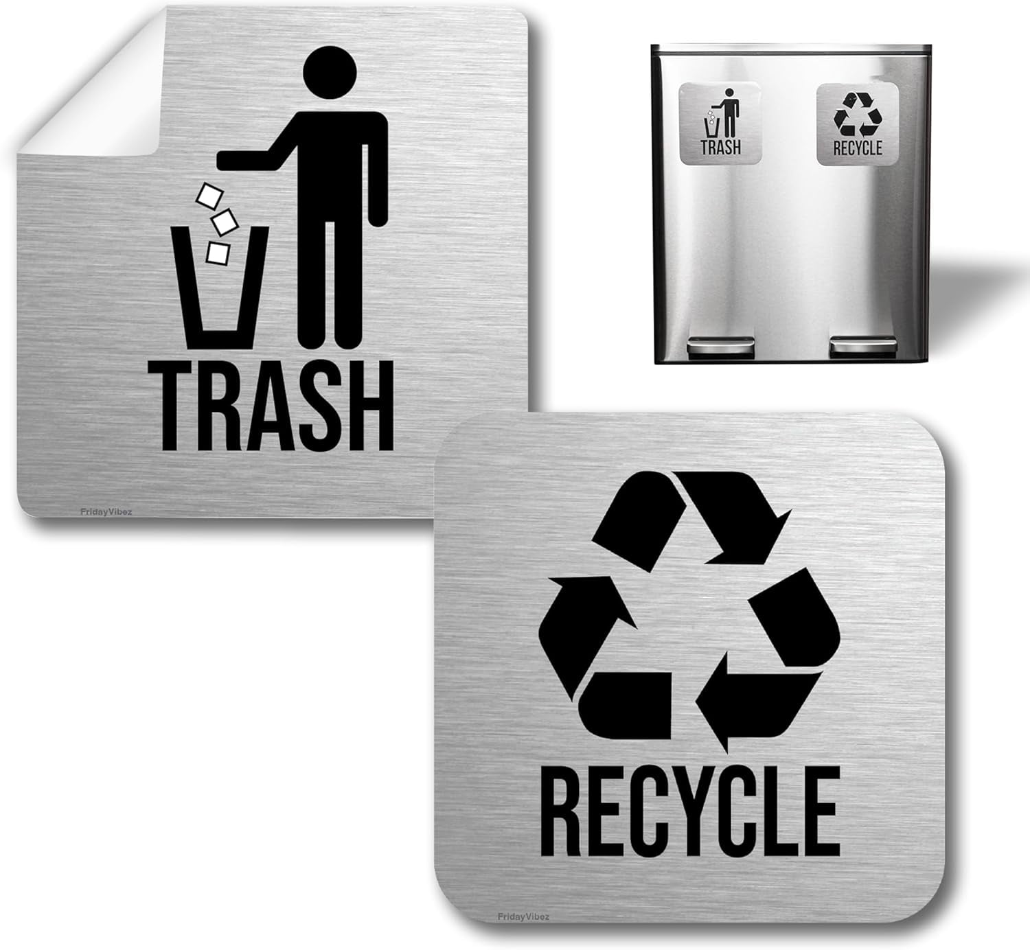 Recycle and Trash Stickers for Trash Cans - Stainless Steel Style Vinyl ...