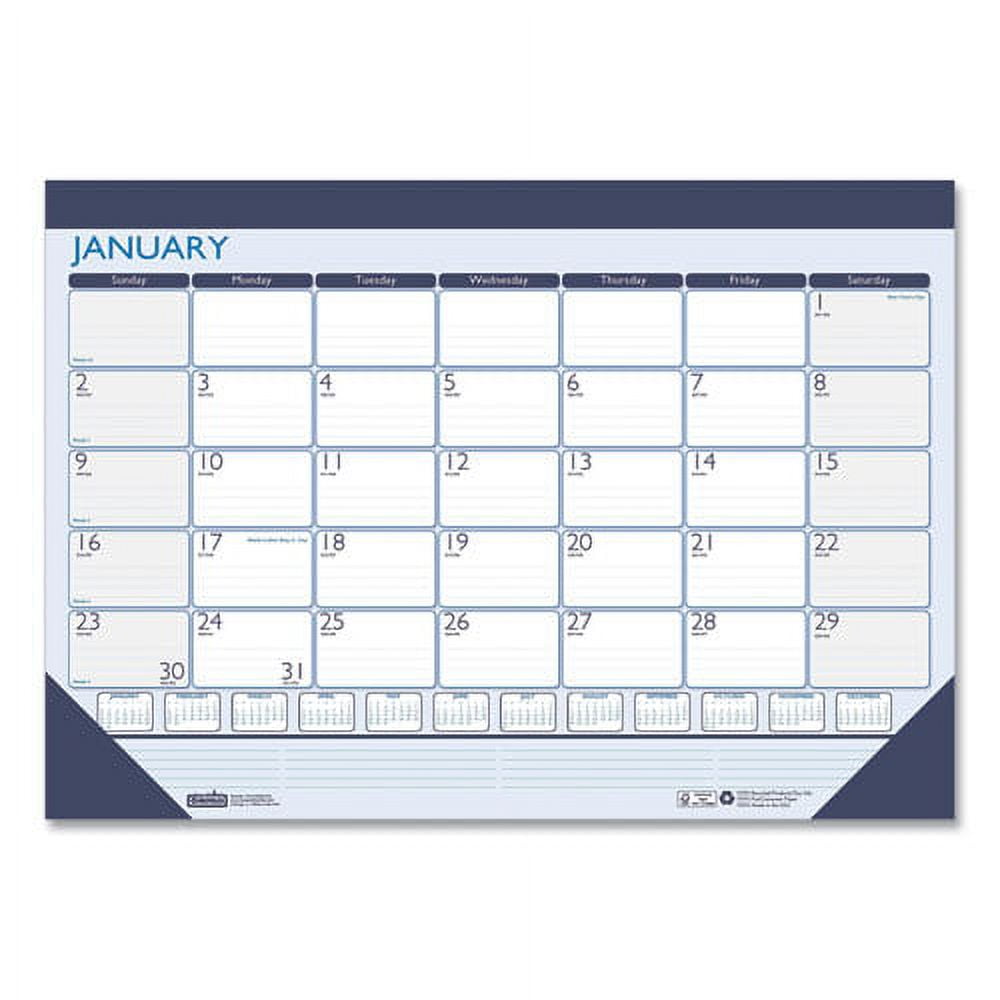 Recycled Contempo Desk Pad Calendar, 22 x 17, White/Blue Sheets, Blue ...
