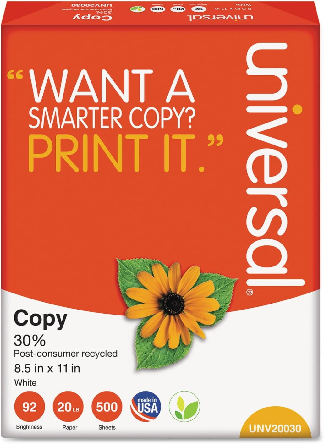 Recycled Copy Paper, 92 Brightness, 20lb, 8 1/2 x 11, White, 5000 ...