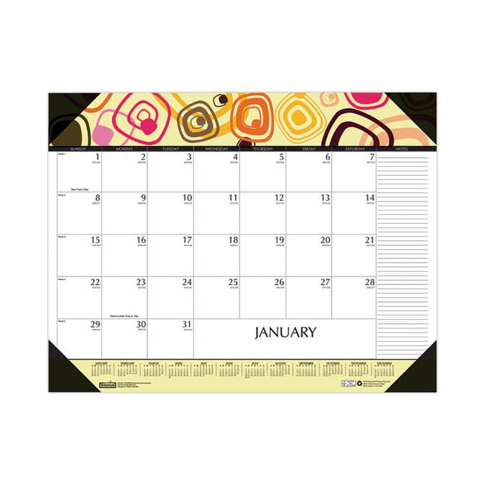 Recycled Desk Pad Calendar, Geometric Artwork, 22 x 17, White Sheets ...