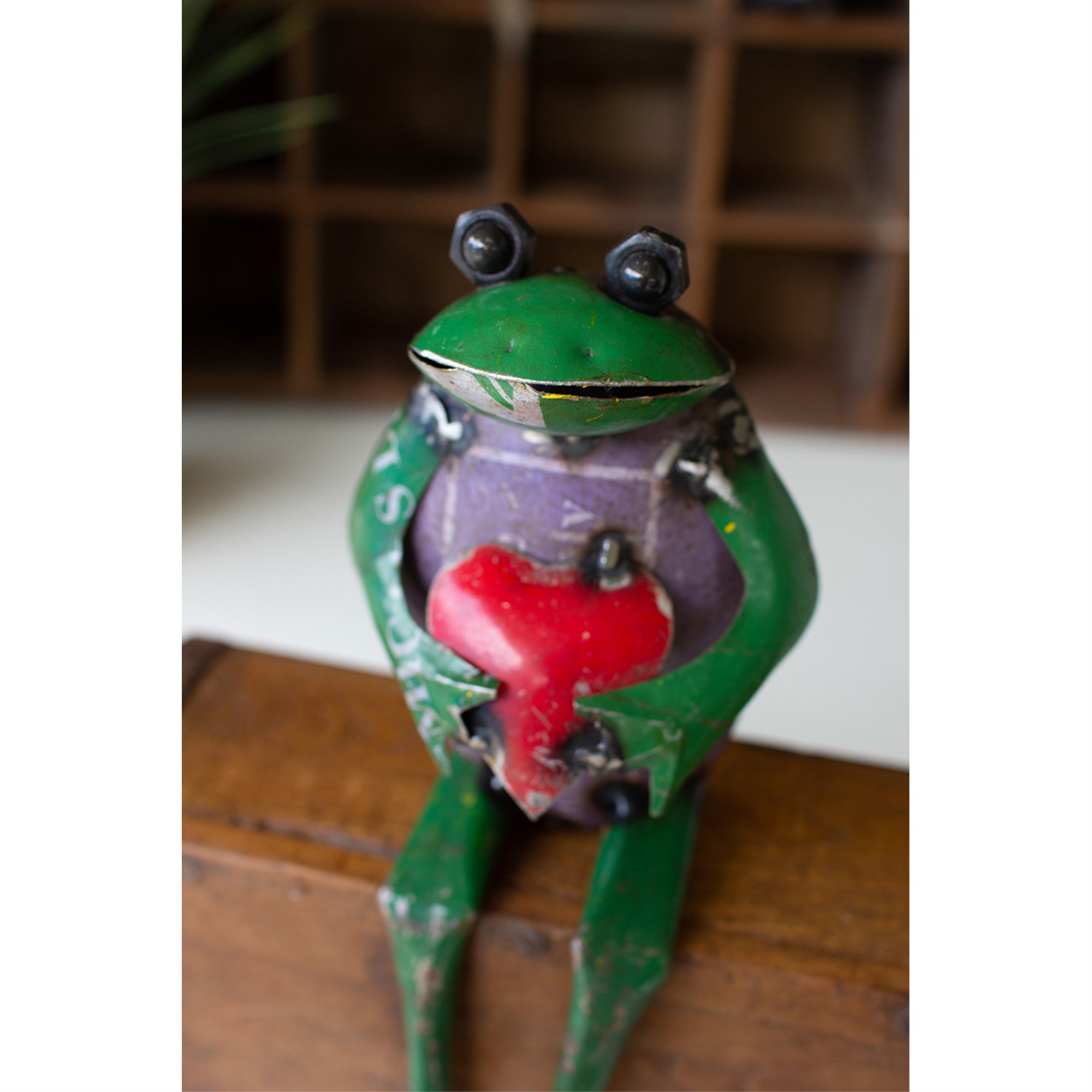 Kalalou Green Blue And Red Recycled Iron Frog Shelf Sitter With Heart ...