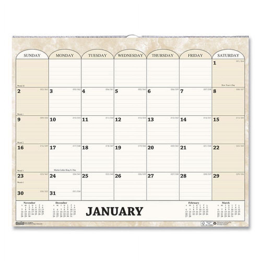 Recycled Monthly Horizontal Wall Calendar, Marble Stone Artwork, 14.88 ...