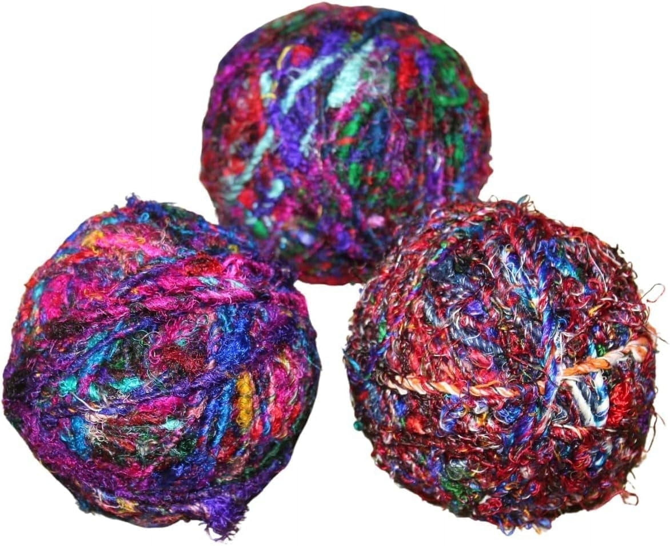 Recycled Sari Silk Yarn - Bulky Yarn - Multicolor Ball (85 Yards, 100 ...