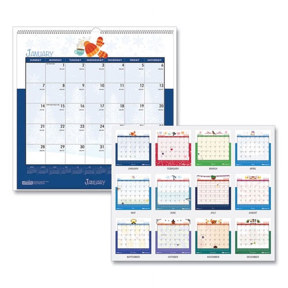 Recycled Seasonal Wall Calendar, Illustrated Seasons Artwork, 12 x 12 ...