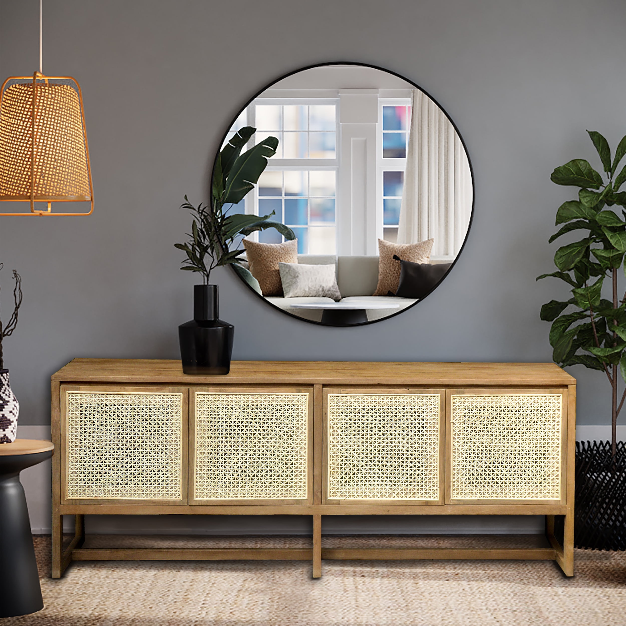 Recycled Teak Wood West Indies Cane Buffet with 4 Doors - Walmart.com